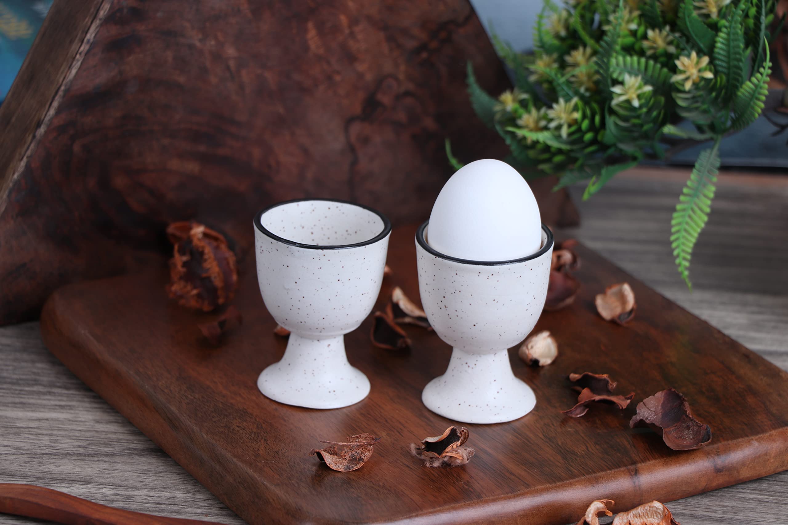 Soft Boiled Egg Holder | Ceramic Egg Cup Set | Ceramic Egg Holder, Ivory and Black Pottery Housewarming Gift set of 2