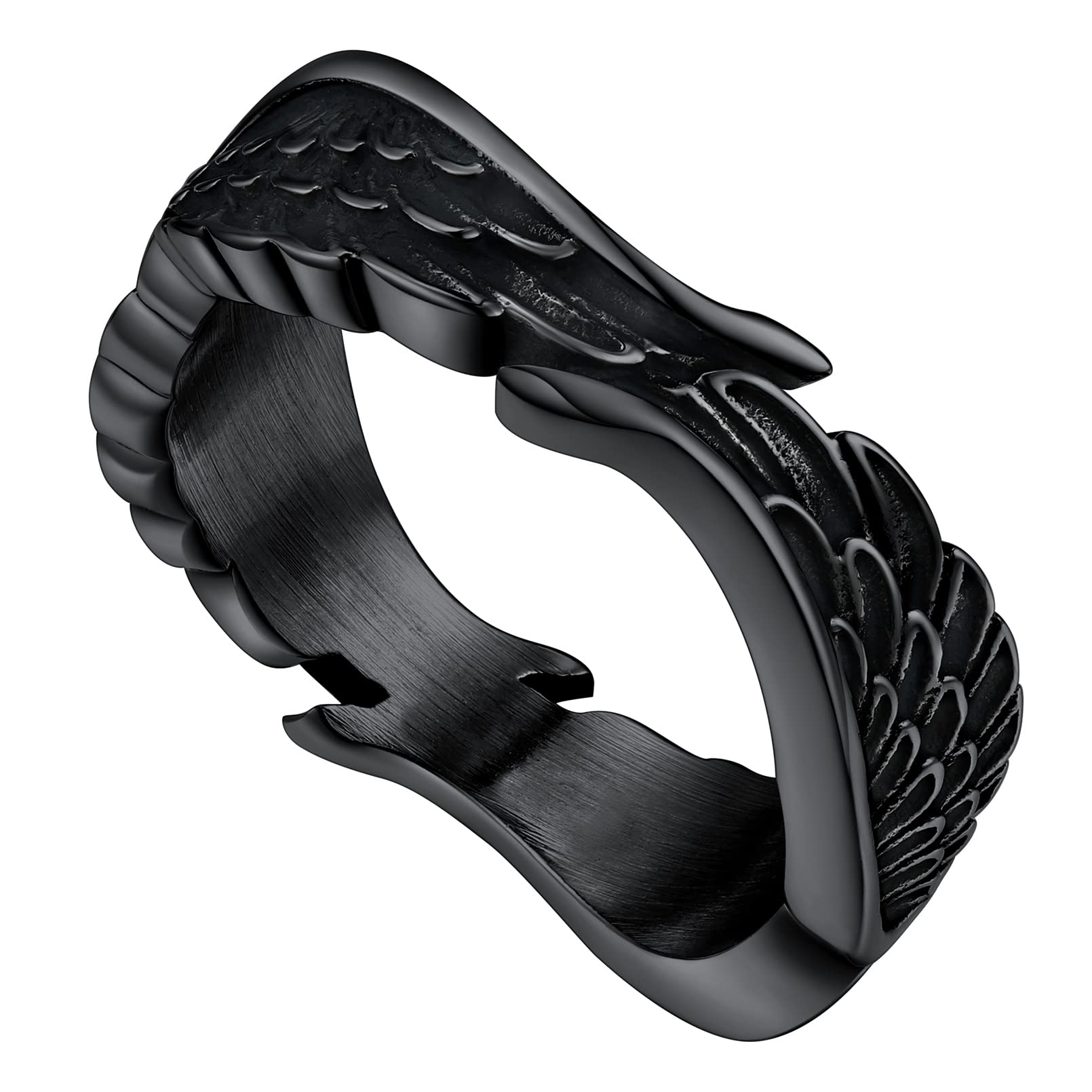 Women Wing Rings Stainless Steel Protective Angel Feather Wings Thumb Ring for Male Dad Birthday Gift