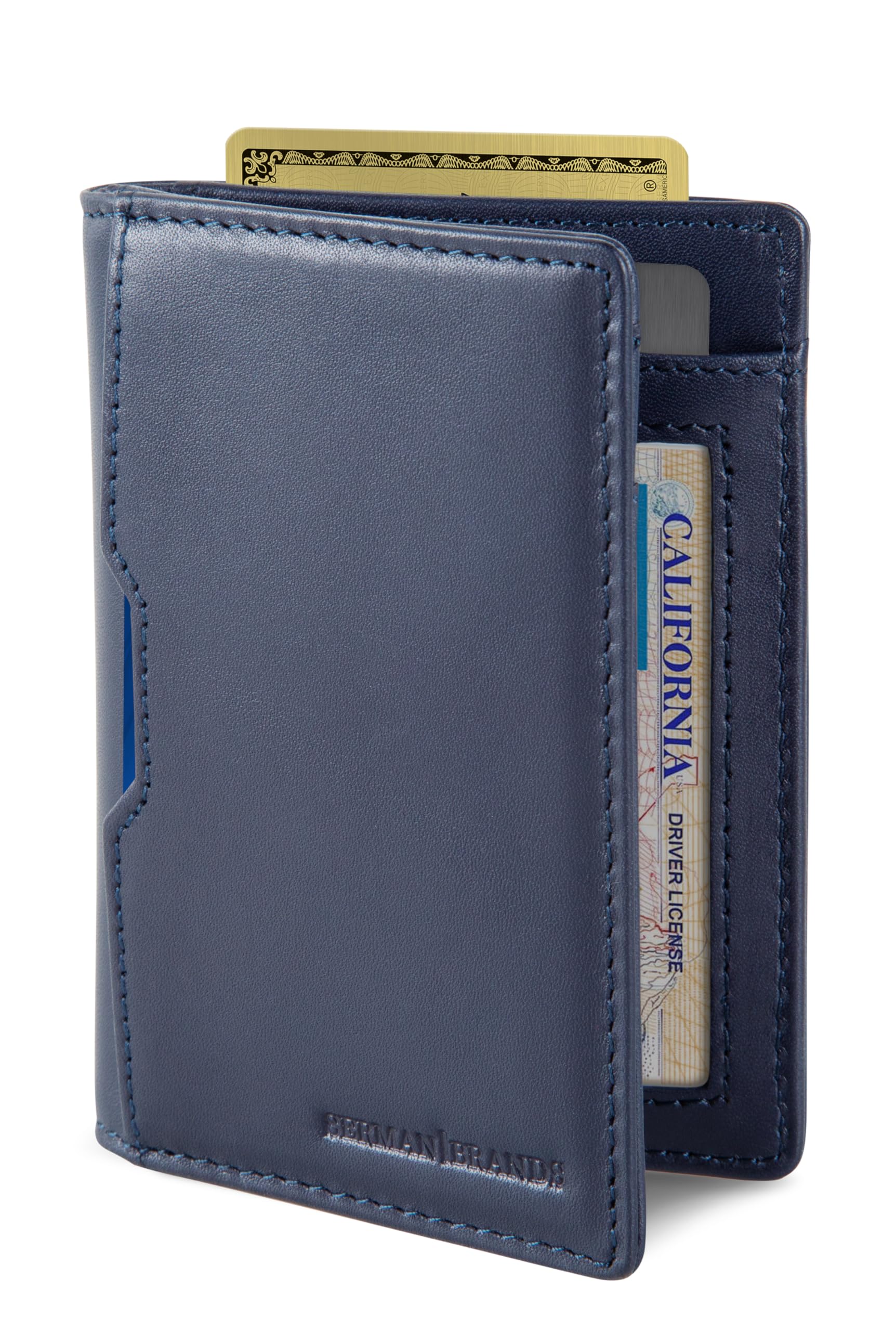 SERMAN BRANDS - Wallets for Men Slim Mens leather RFID Blocking Minimalist Card Front Pocket Bifold Travel Thin (Luxe Blue 5.0)