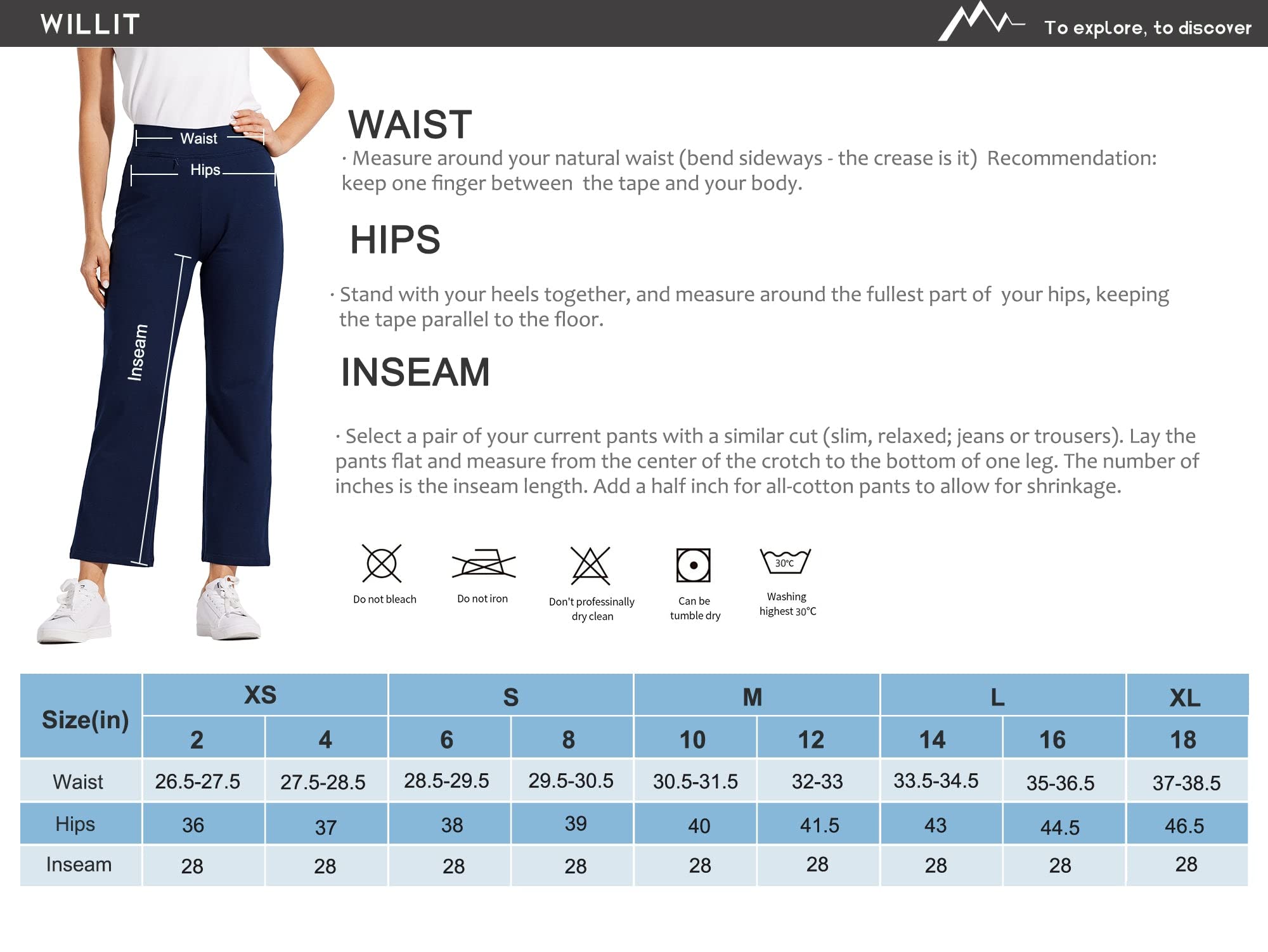 Willit Women's Cotton Sweatpants Exercise Athletic Pants Yoga Lounge Open Bottom Pants with Pockets 28" Navy Blue S
