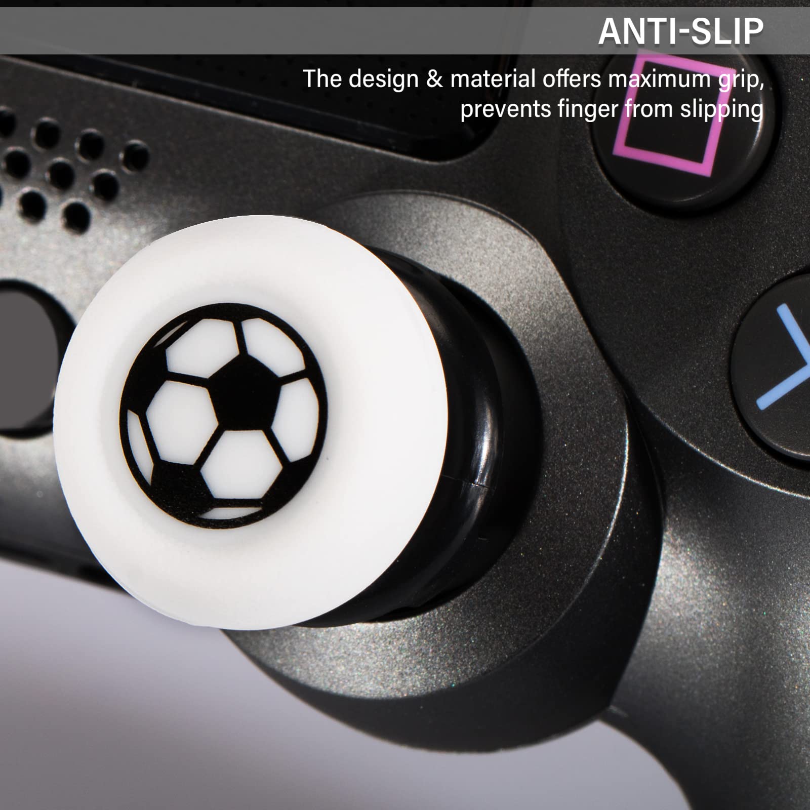Playrealm FPS Thumbstick Extender & Printing Rubber Silicone Grip Cover 2 Sets for PS5 Dualsenese & PS4 Controller (Soccer)
