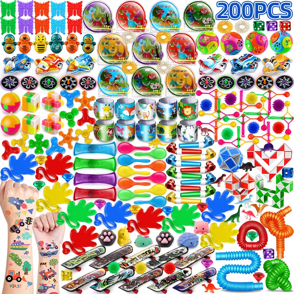 nicknack 200PCS Party Favors Kids Goodie Bag Fillers Toy Assortment Party Prizes Box for Classroom Treasure Prizes box Toys Small Fidget Toy Gifts for Boys Girls