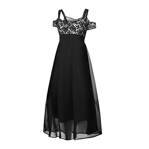 Women Plus Size Cold Shoulder Swing Dress Flower Lace High Waisted Dress Straps Maxi Dress