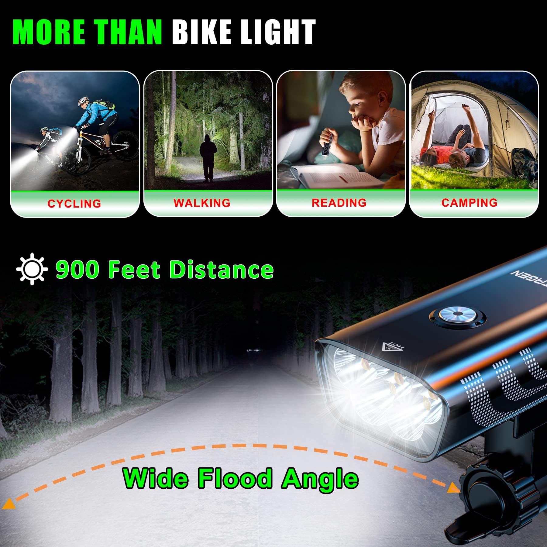 VICTAGEN Bike Lights Front Back Rechargeable: 2023 5LED 8500lm Super Bright 12 Modes 15H Bicycle Lights for Night Riding Cycling Road Mountain