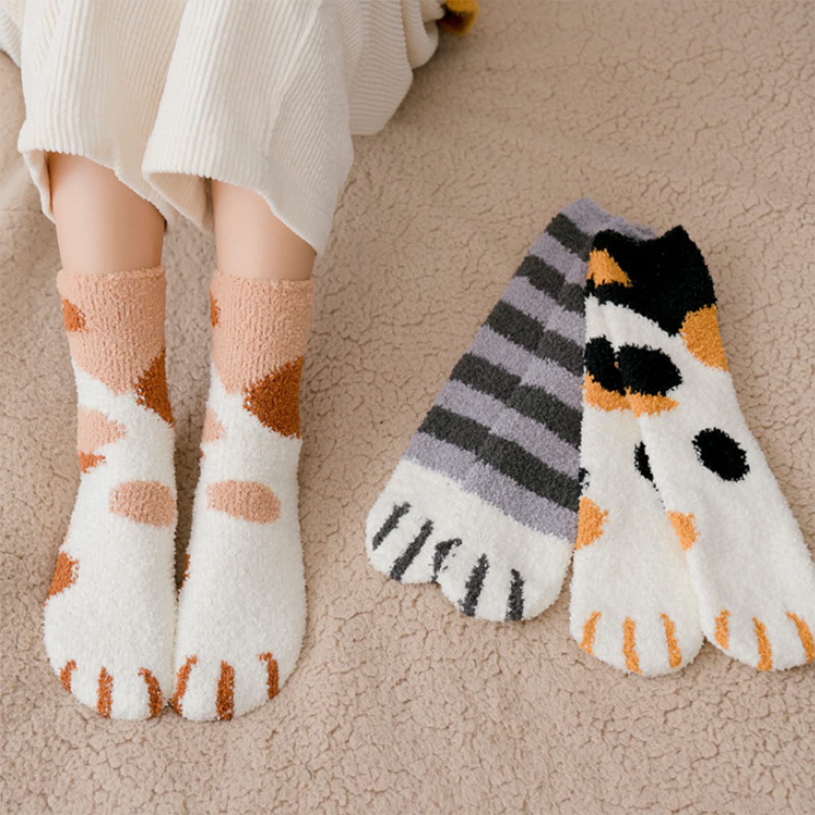 vljsfkh Cat Paw Socks, 2/6Pairs Cat Claw Socks, Cute Socks for Women, Cartoon Thickened Cat Paw Floor Socks