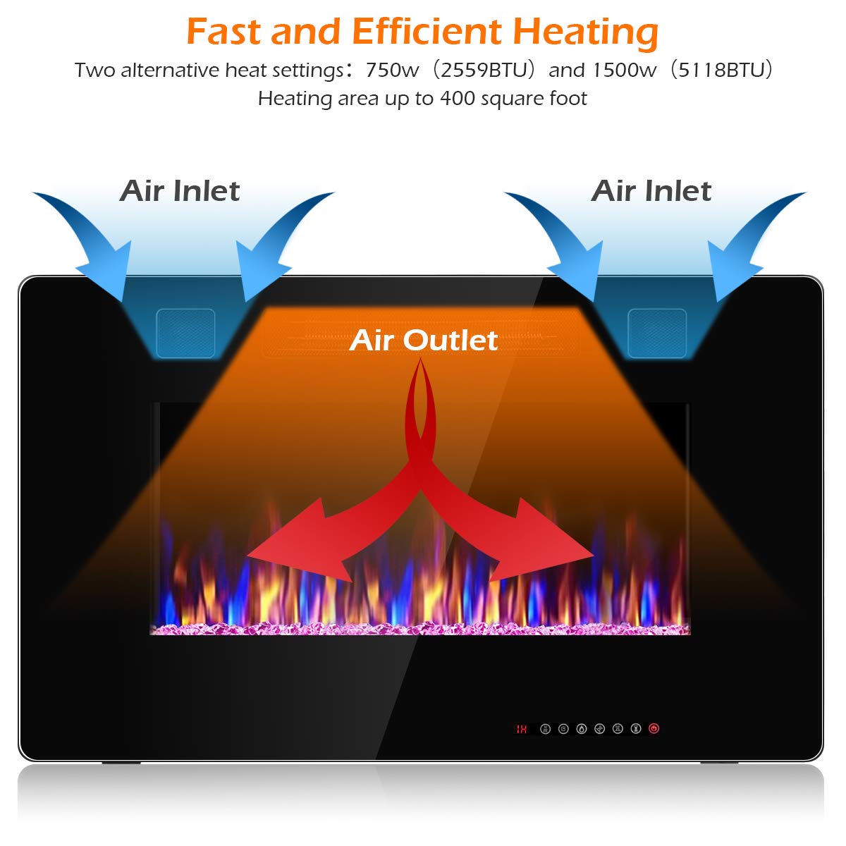 S AFSTAR 30 Inches Electric Fireplace Insert, 750W/1500W Recessed Electric Fireplace w/ 12-Adjustable Flame Color & Speed, Remote Control, Timer, Touch Screen, Electric Fireplace Heater (30β x 18.11β)