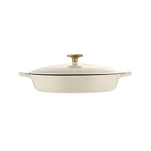 Tramontina Covered Braiser Cast Iron 4 Qt Latte with Gold Stainless Steel Knob, 80131/087DS