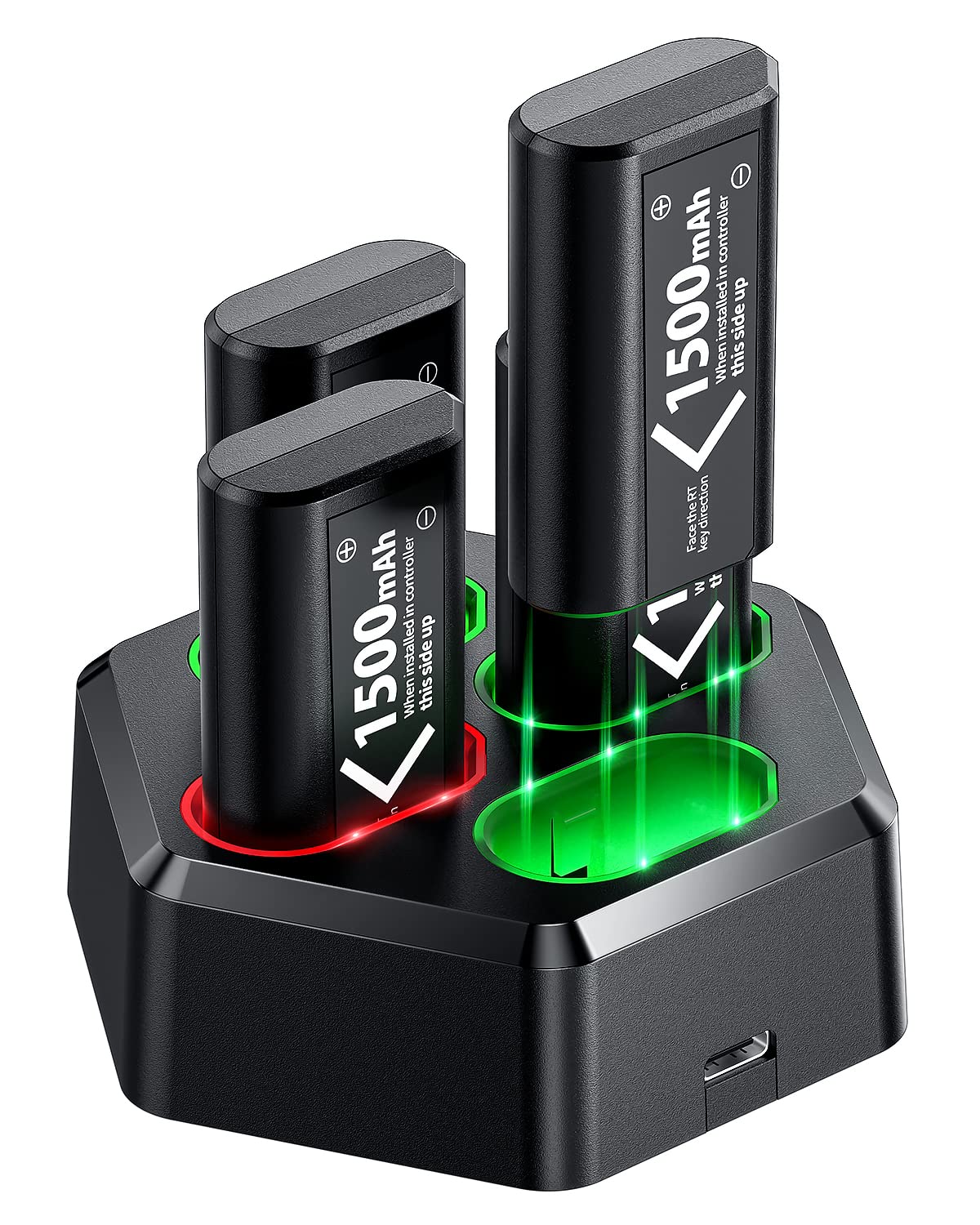VOYEE Rechargeable Battery Pack for Xbox Controller, 4x1500mAh High Capacity Battery Charger Set USB C Charging Port Compatible with Xbox One/S/X/Elite/Series X|S (Black)