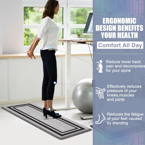 WEZVIX Anti Fatigue Kitchen Floor Mat 2 PCS, 1/2 Inch Thick Comfort Cushioned Standing Mat Set, Non Skid Kitchen Rugs and Mats Waterproof PVC Memory Kitchen Mats for Floor Sink Office Laundry, Black
