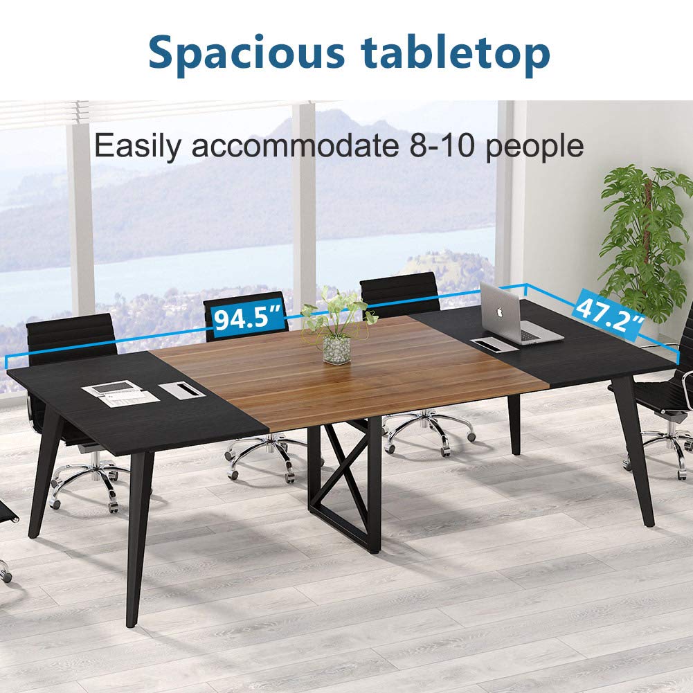 Tribesigns 8FT Conference Table, 94.5L x 47.2W inch Large Modern Meeting Table, Seminar Training Table with Grommet Holes for Office Conference Room