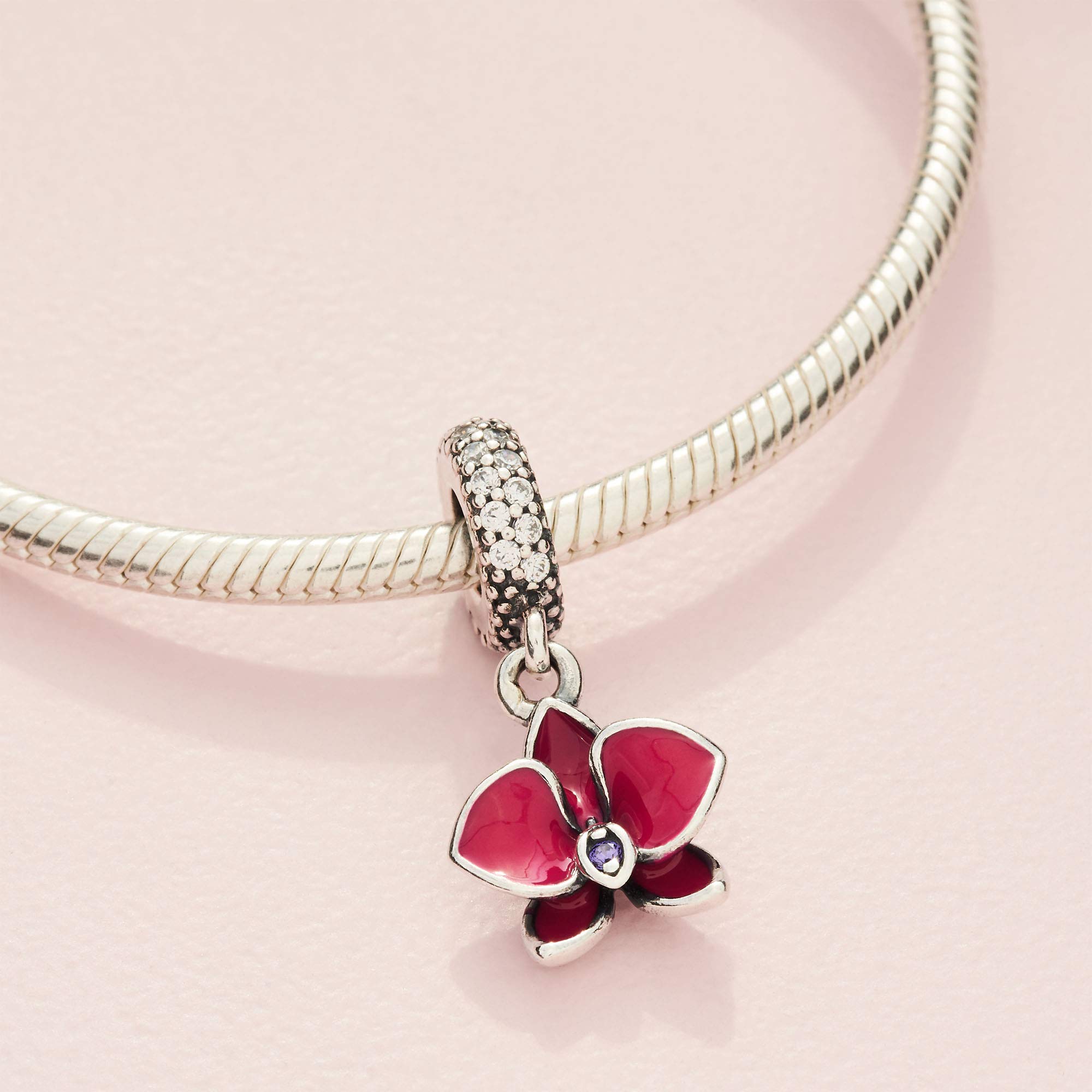 Pandora Jewelry Purple Orchid Cubic Zirconia Charm in Sterling Silver