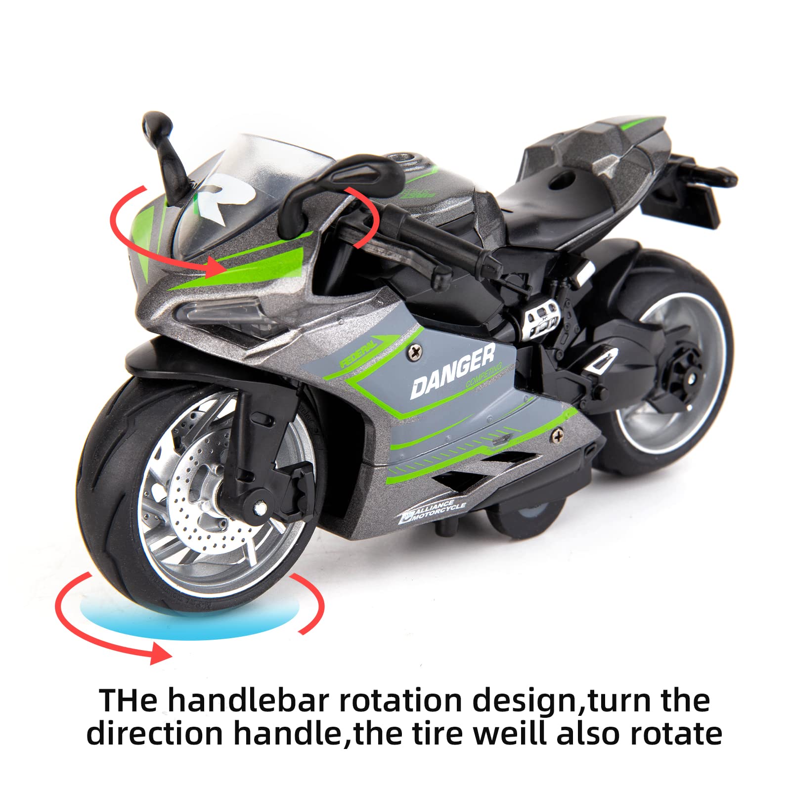 WAKAKAC Motorcycle Toys Model, 1/12 Compatible for Ducati Pull Back Mini Motorcycle Toy Car with Sound and Light Gift for Boys Kids Age 3-12 Years Old(Silver)