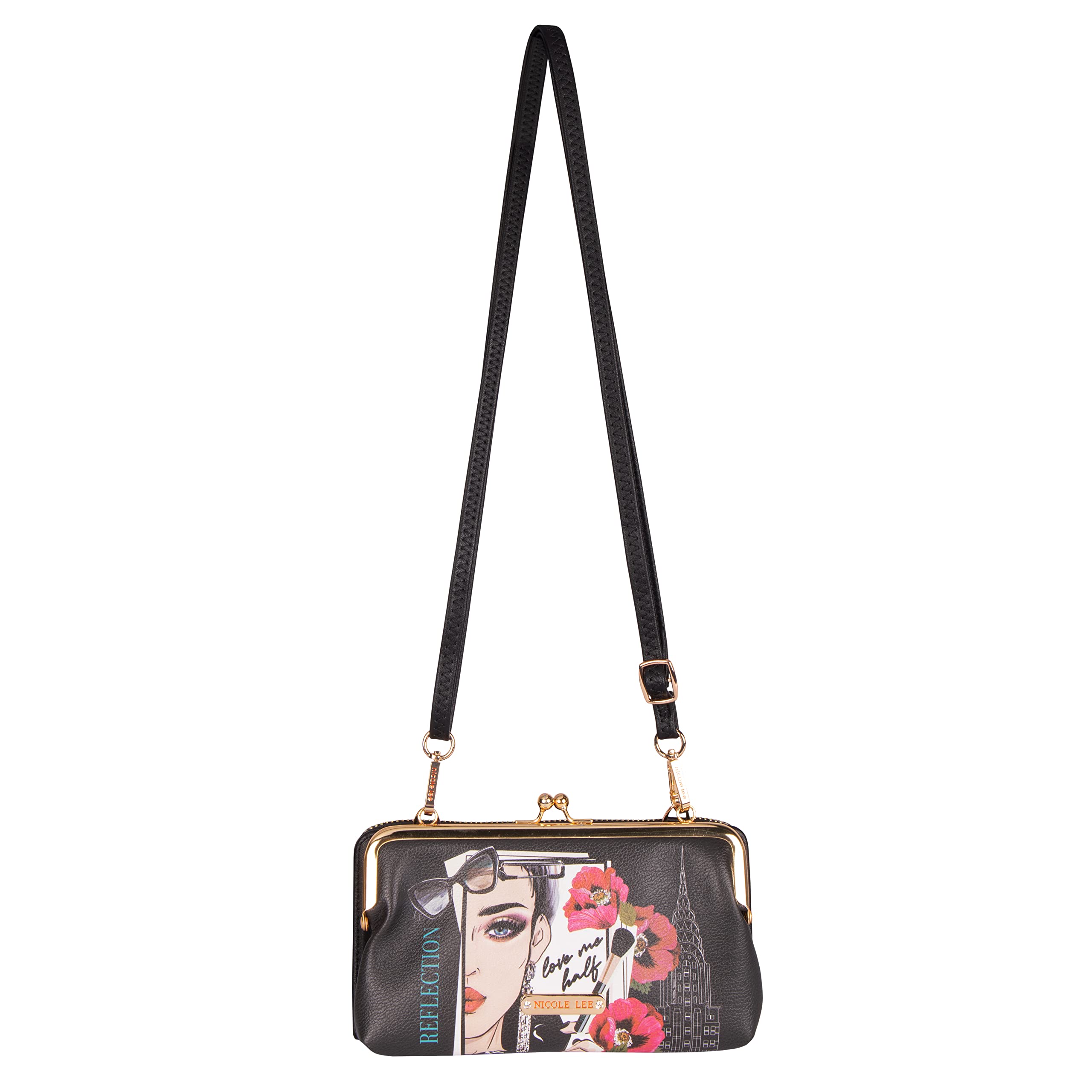 Nicole Lee 2 Piece Kiss Lock Crossbody Pouch Bifold Wallet - Love Me Half-Faux Leather