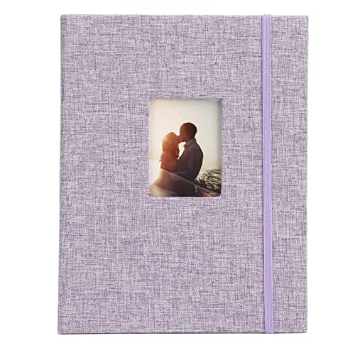 Photo Album, Hemp Woven Cotton Shell, Delicate Photo Album, 208 Pockets, Fine Workmanship, Mini for Gift (Purple)