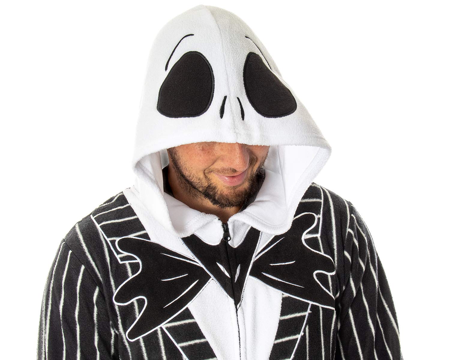 Nightmare Before Christmas Jack Skellington Costume Pinstripe Suit Pajama Outfit One-Piece Union Suit (Large) Black
