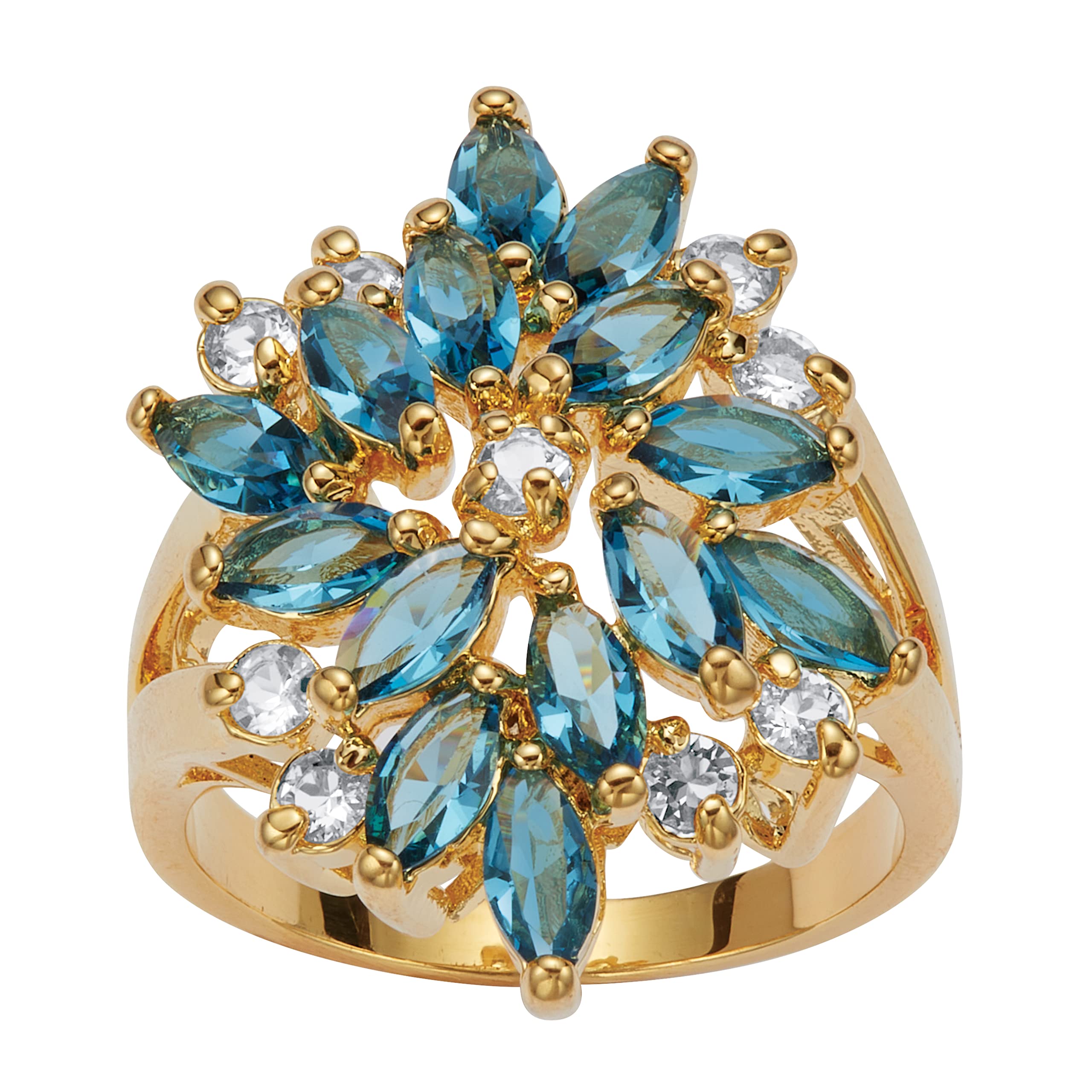 PalmBeach 18K Yellow Gold Plated Marquise Shaped Green Red or Blue and White Crystal Ring. Size 8