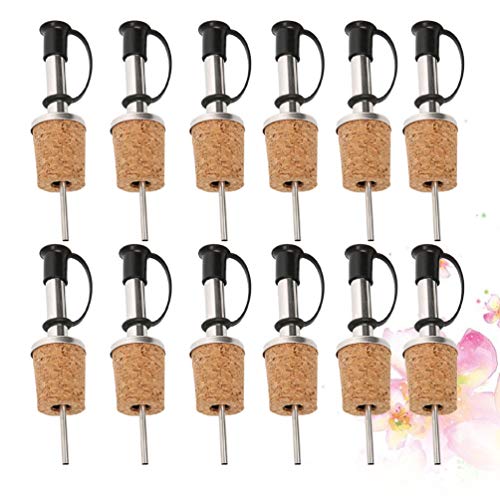 YARDWE Bottle Caps 12PCS Stainless Steel Wine Pourers Liquor Pour Spouts Set Cork Design for Wine Liquor Olive Oil Coffee Syrup Vinegar Bottles