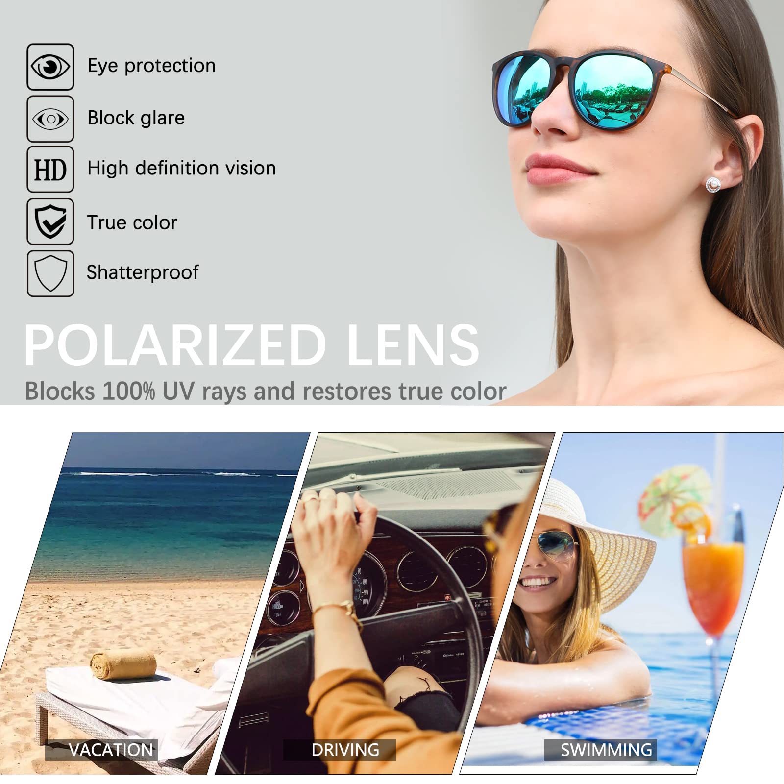VIYSIOO Sunglasses for Women Men,Womens Vintage Trendy Round Classic Retro Mirrored Polarized Sun glasses, 55mm, 4171