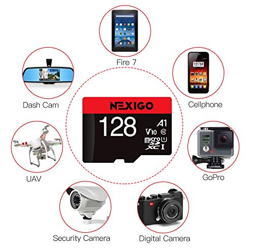 NexiGo 128GB Micro SD Card with Adapter, Ultra MicroSDXC UHS-I Memory Card, V10, A1, up to 100MB/s, Full HD, High-Speed Flash TF Card for Nintendo-Switch Smartphone Tablet PC Drone Camera