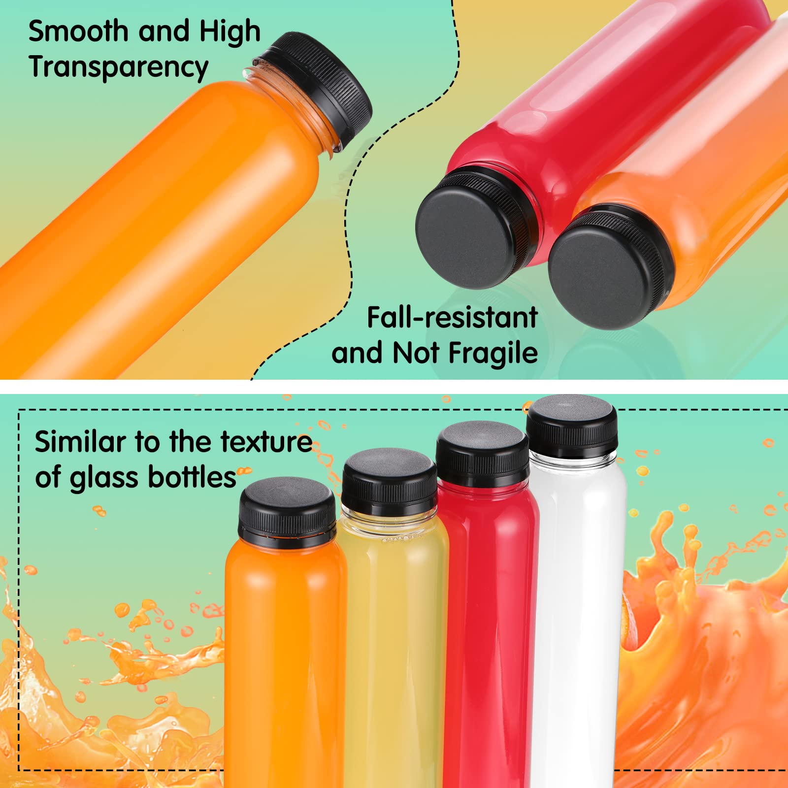 Patelai 48 Pcs Plastic Juice Bottles with Caps Bulk 12oz Juice Containers for Fridge Empty Reusable Smoothie Bottle Juicing Bottles with Lids Clear Drink Containers for Drinking and Other Beverages