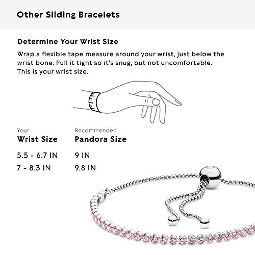 Pandora Jewelry Pink Sparkling Slider Tennis Cubic Zirconia Bracelet in Sterling Silver, 9.0"