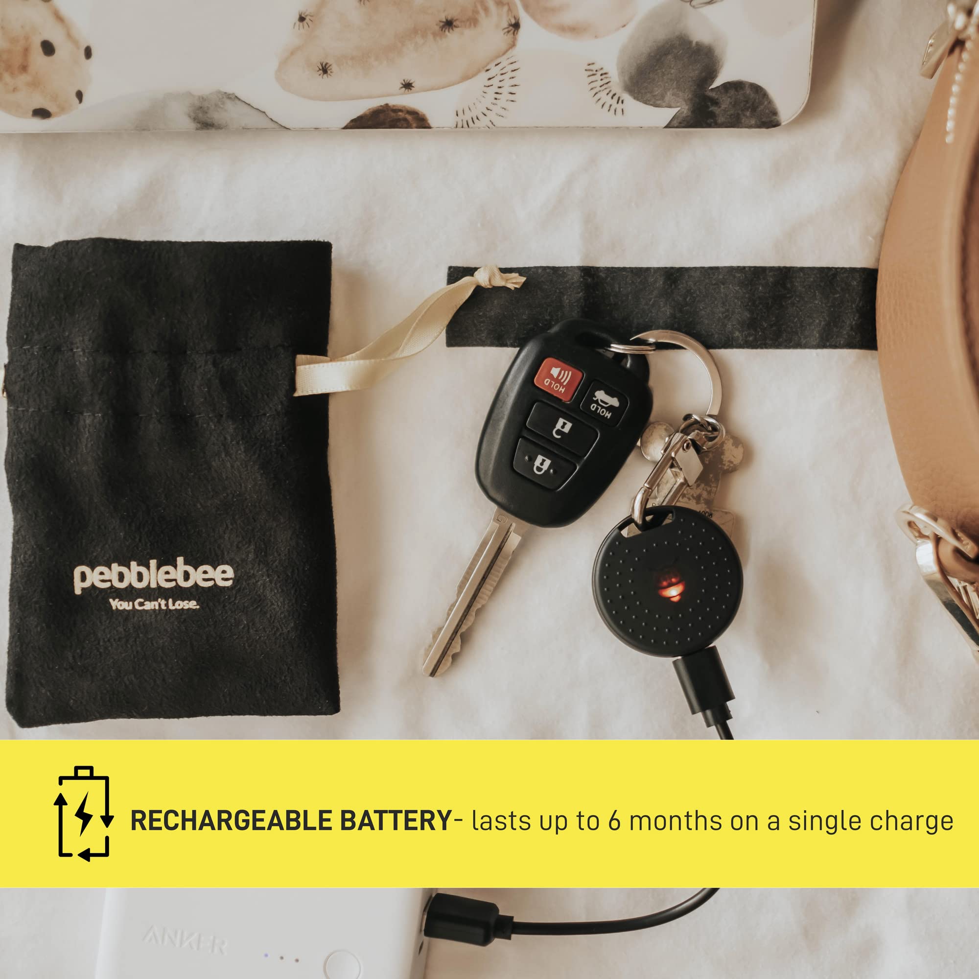Pebblebee 500-Foot Range Smartphone Bluetooth Key Finder 2.0 for Wallet, Car Keys, Pet Collars, Phones, and More, Black