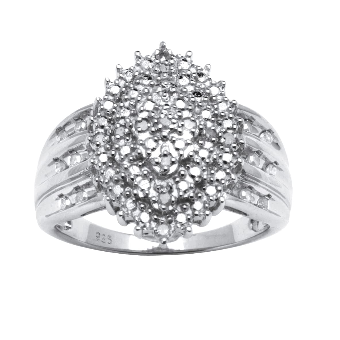 PalmBeach Jewelry Yellow Gold-Plated or Platinum-Plated Sterling Silver Round Genuine Diamond Marquise Cluster Engagement Ring (3/8 cttw, I Color, I3 Clarity) Size 6