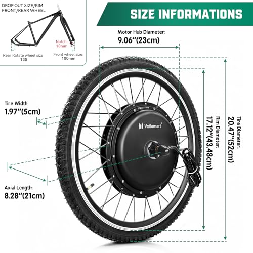 Voilamart 20IN 406 Ebike Conversion Kit 48V 1000W Electric Bicycle Hub Motor Wheel Kit with Intelligent Controller and PAS 750W Restricted E Folding Bike Kit (135mm Rear Hub Motor Wheel with LCD)