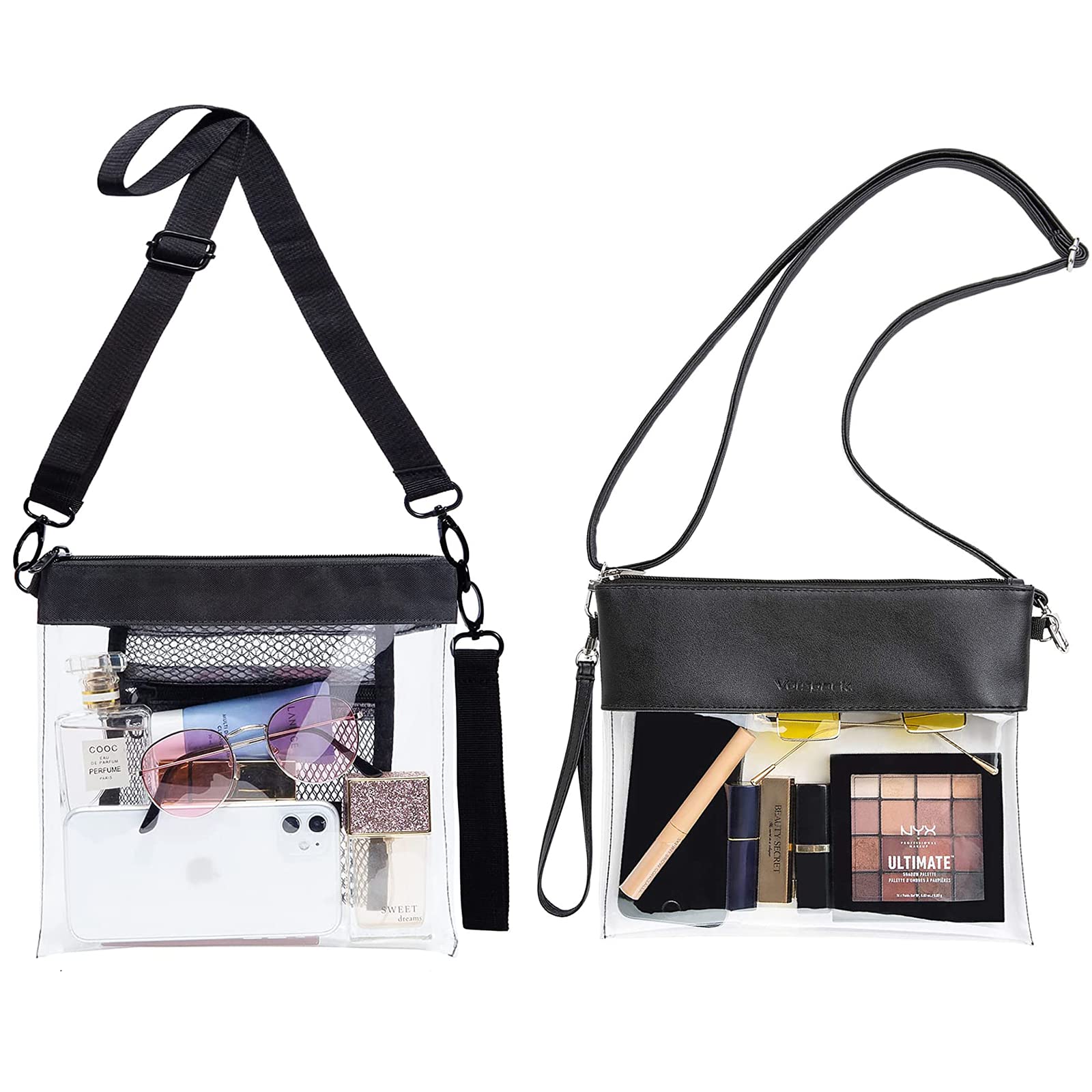 Vorspack 2 Packs Clear Purse Stadium Approved Clear Bag with Inner Pocket for Sport Events Games Concert