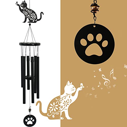 Wind Chimes for Outside, 38.1in Classic Black pet Memorial Windchimes, Memorial Gifts for Mothers, Friends and Cat Lovers, Also Suitable for Terrace Garden Decoration(Cats)