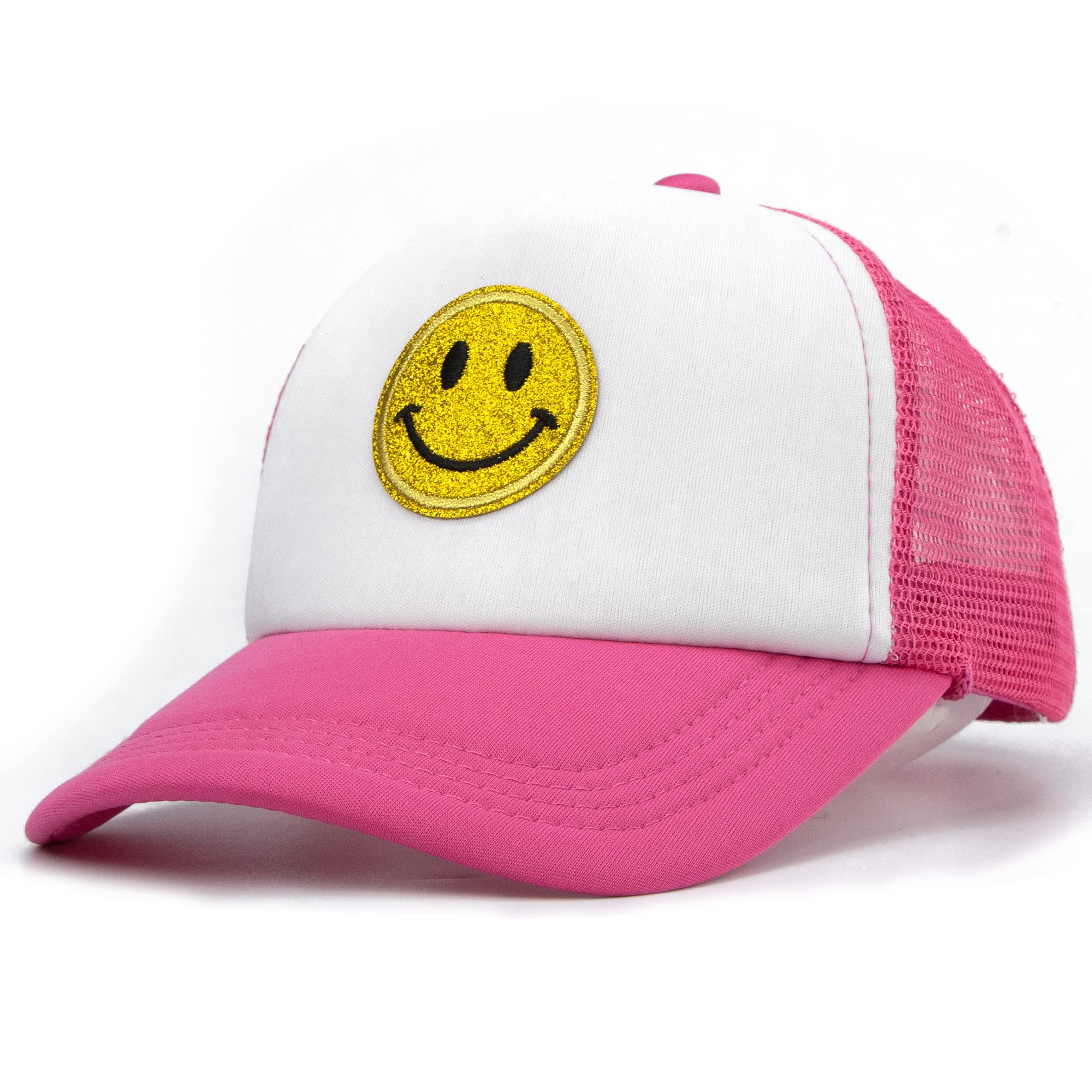 Vikodah Smiley Face Trucker Hats Preppy Style Baseball Hat,Unstructured Dad Cap for Unisex Pink