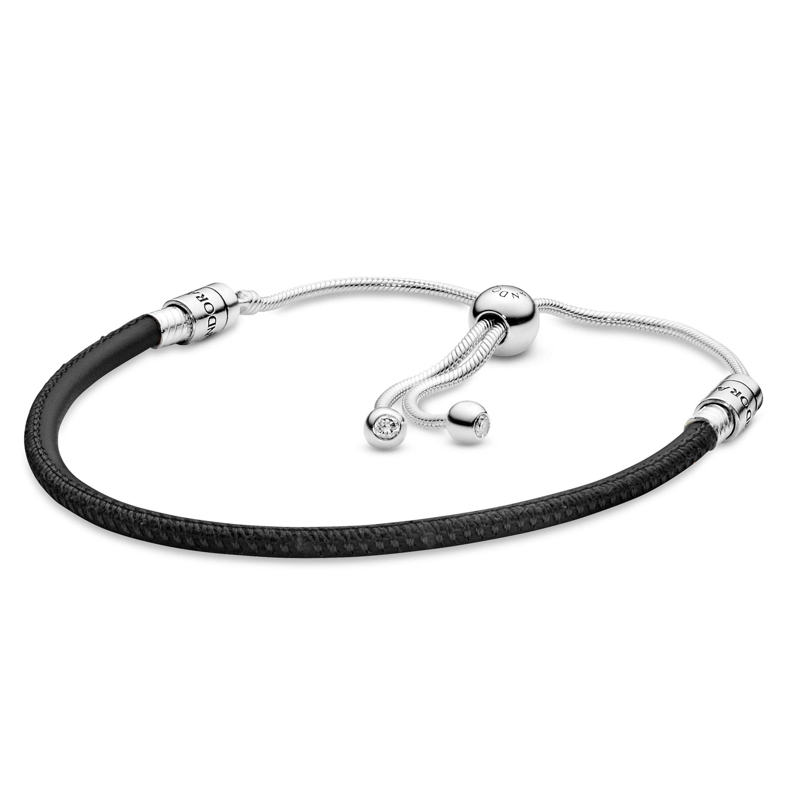 Pandora Jewelry Double Leather Cubic Zirconia Bracelet in Sterling Silver, 11", No Box
