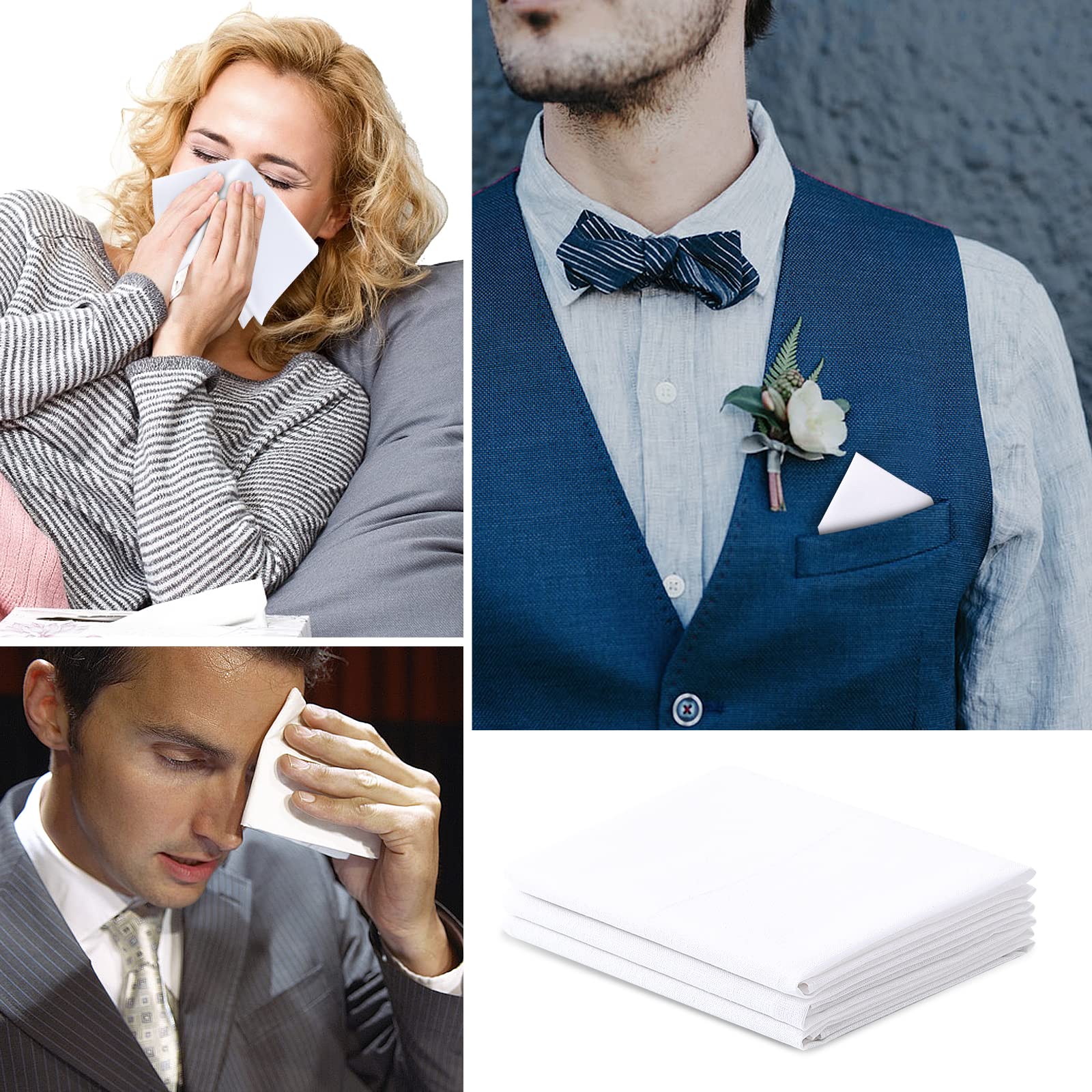 White Cotton Handkerchief for men, Pure Cotton Soft White Hanky Handkerchiefs, 12 Pack Hankies (12)