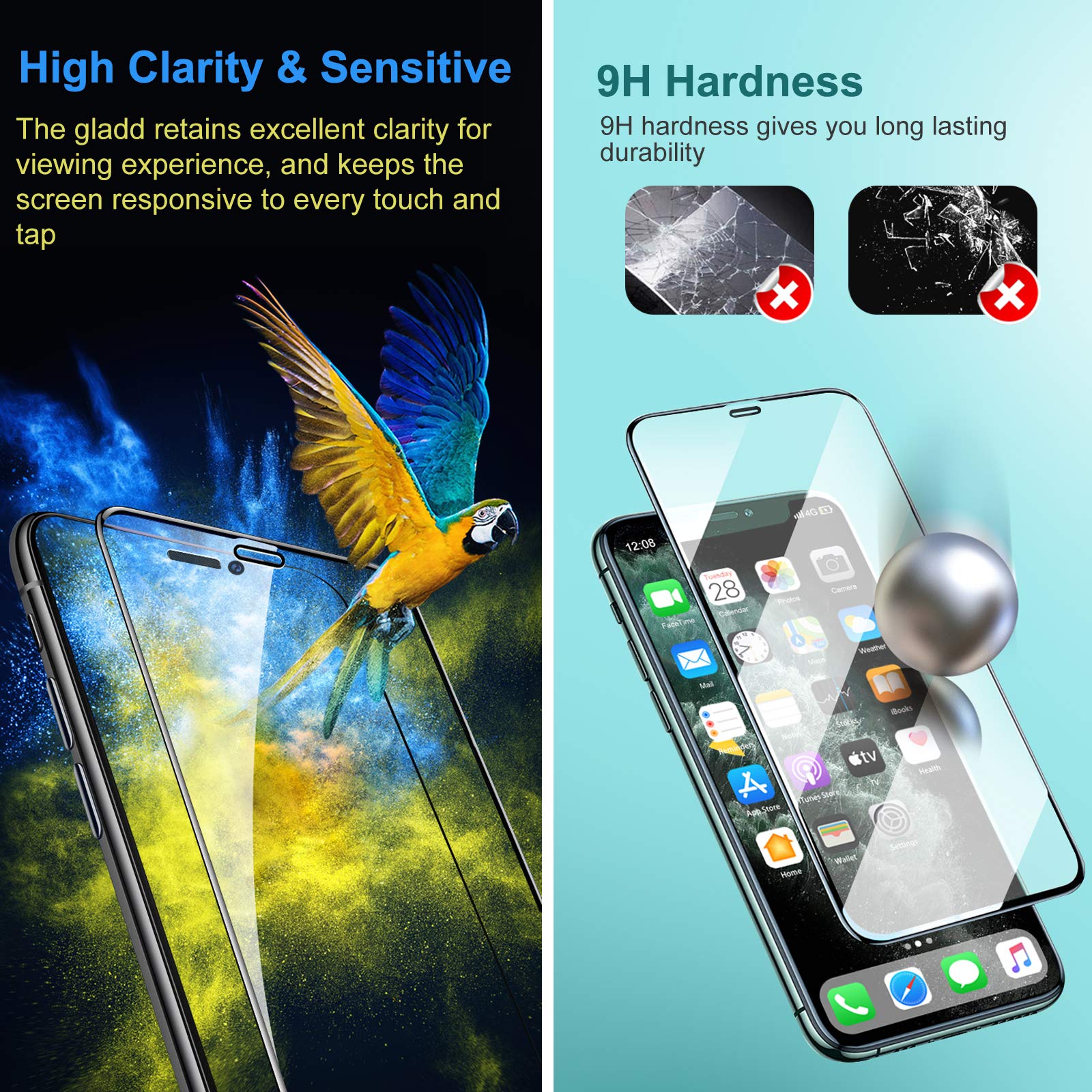Pofesun 6 Pack Edge-to-Edge Tempered Glass Screen Protector for iPhone 11/iPhone XR 6.1Inch, Full Framed Coverage Film with Easy Installation Kit, HD Anti-Scratch Bubble Free 9H Hardness Case Friendly