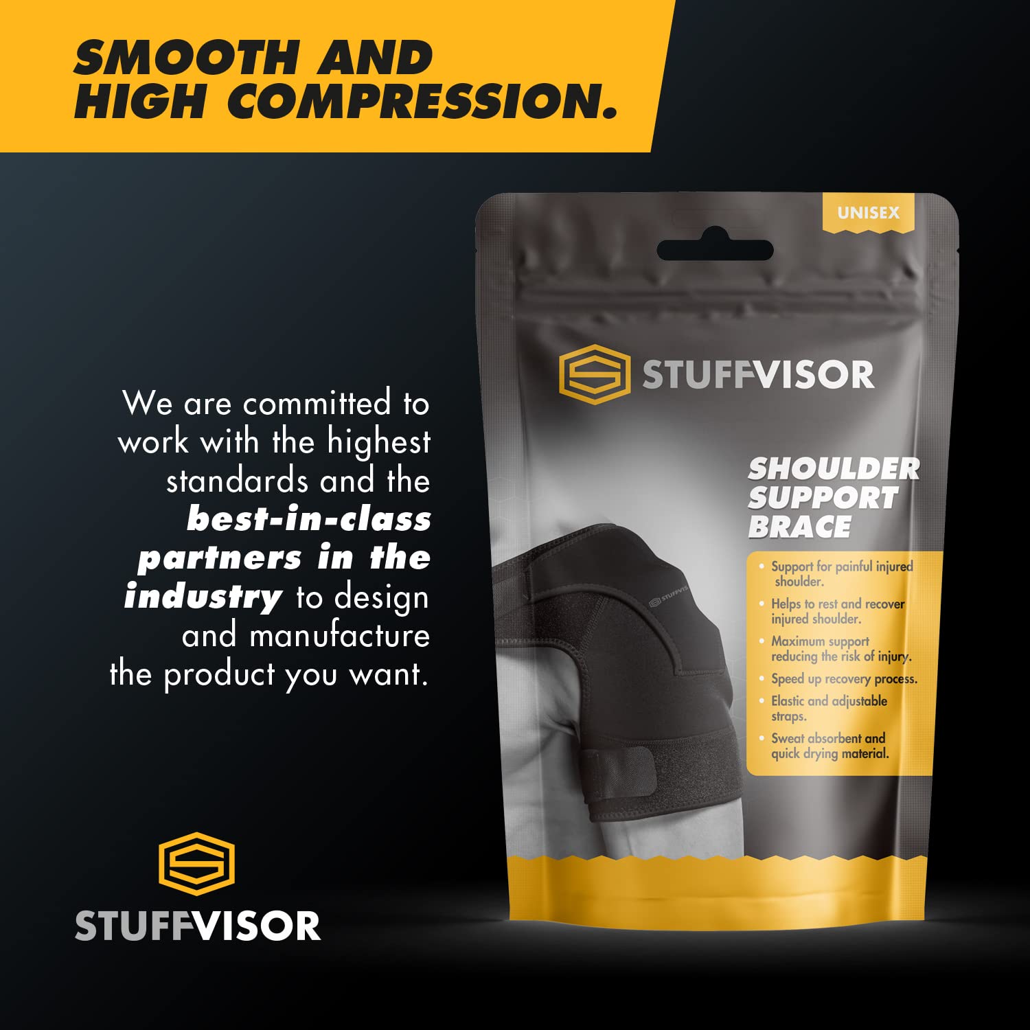 Stuffvisor Shoulder Support Brace with Pressure Strap Pad for Rotator Cuff, Tendonitis, Dislocation, Bursitis and other Shoulder Injuries, with Shoulder Sling, Compression Arm Sleeve Unisex, Onesize