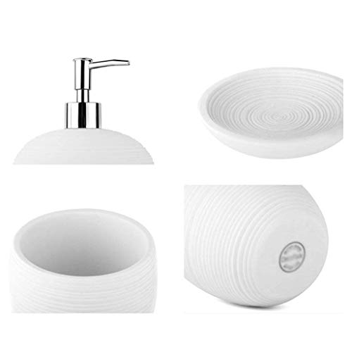 Soap Dispenser Bathroom Accessories Set, 4 Pieces Resin Bath Ensemble White Brushed Sphere Soap Dispenser Pump,Tumbler, Soap Dish Bathroom Soap Dispenser (Color : 4 Piece Set+Tray) (4 Piece Set b)