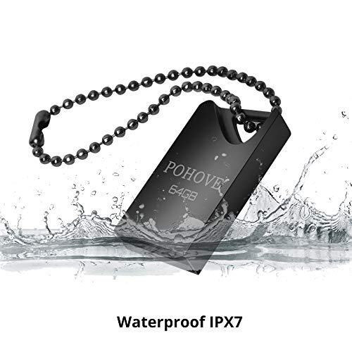 POHOVE USB Flash Drive 64GB Mini Memory Stick 64 GB Portable Pen Drive 64GB Waterproof USB Stick with Key Ring for PC Laptop Computers Tablet etc -Black