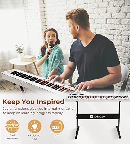 Piano Keyboard 88 Keys, Electric Keyboard Piano for Beginner with APP Learning, Touch Sensitive Keys,Sustain Pedal, Power Supply and Storage Bag, White, by Vangoa