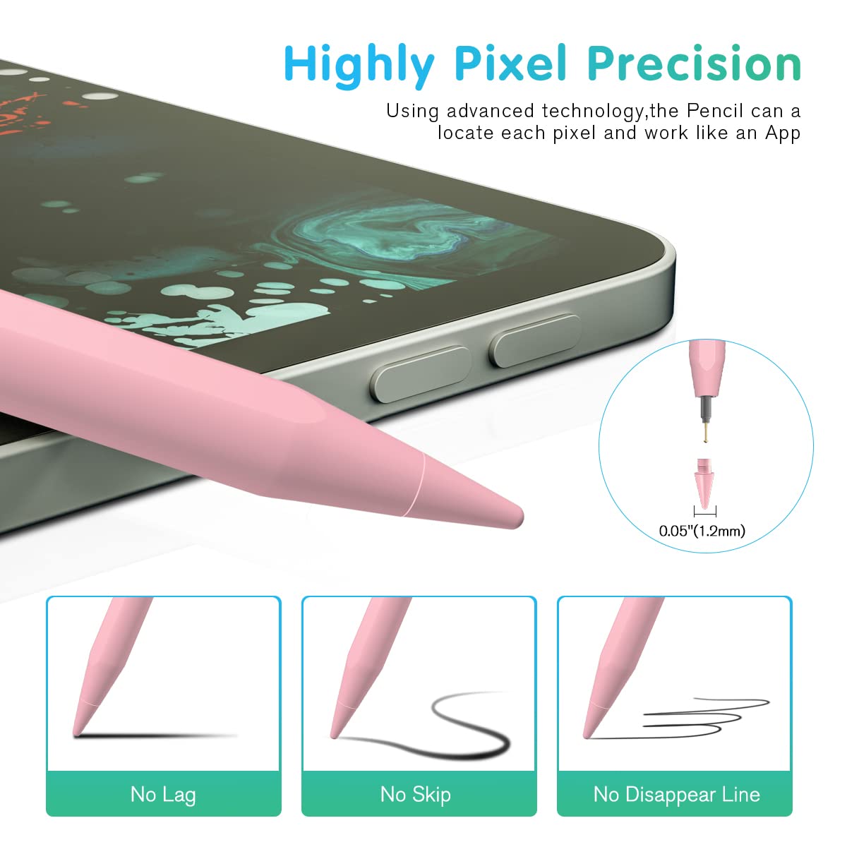 Stylus Pencil for iPad 10th & 9th Generation, Active Pen with Palm Rejection Compatible with 2018-2023 Apple iPad 10/9/8/7/6th Gen/iPad Pro 12.9 &11 inches/iPad Pro 6/5/4th Gen/iPad Air 5/4/3 Gen
