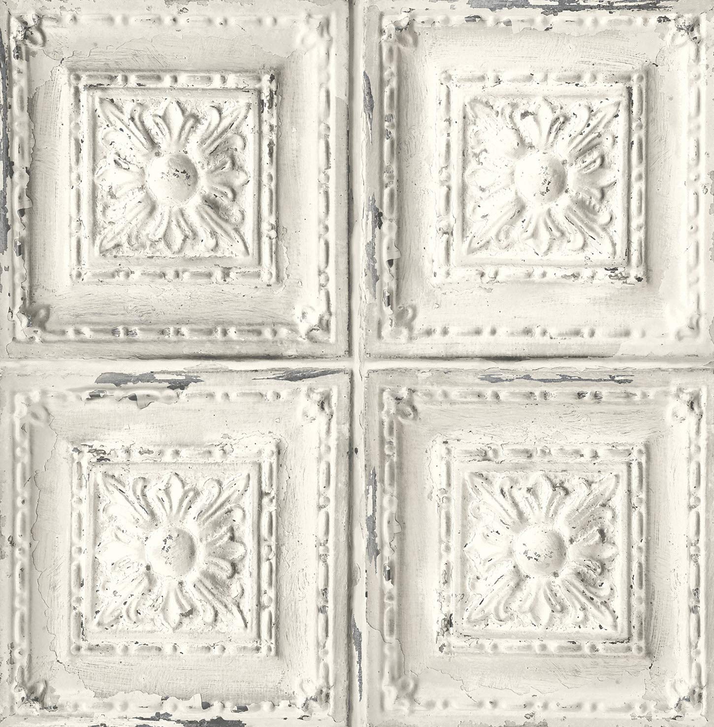 NextWall Distressed Faux Tin Tile Peel and Stick Wallpaper