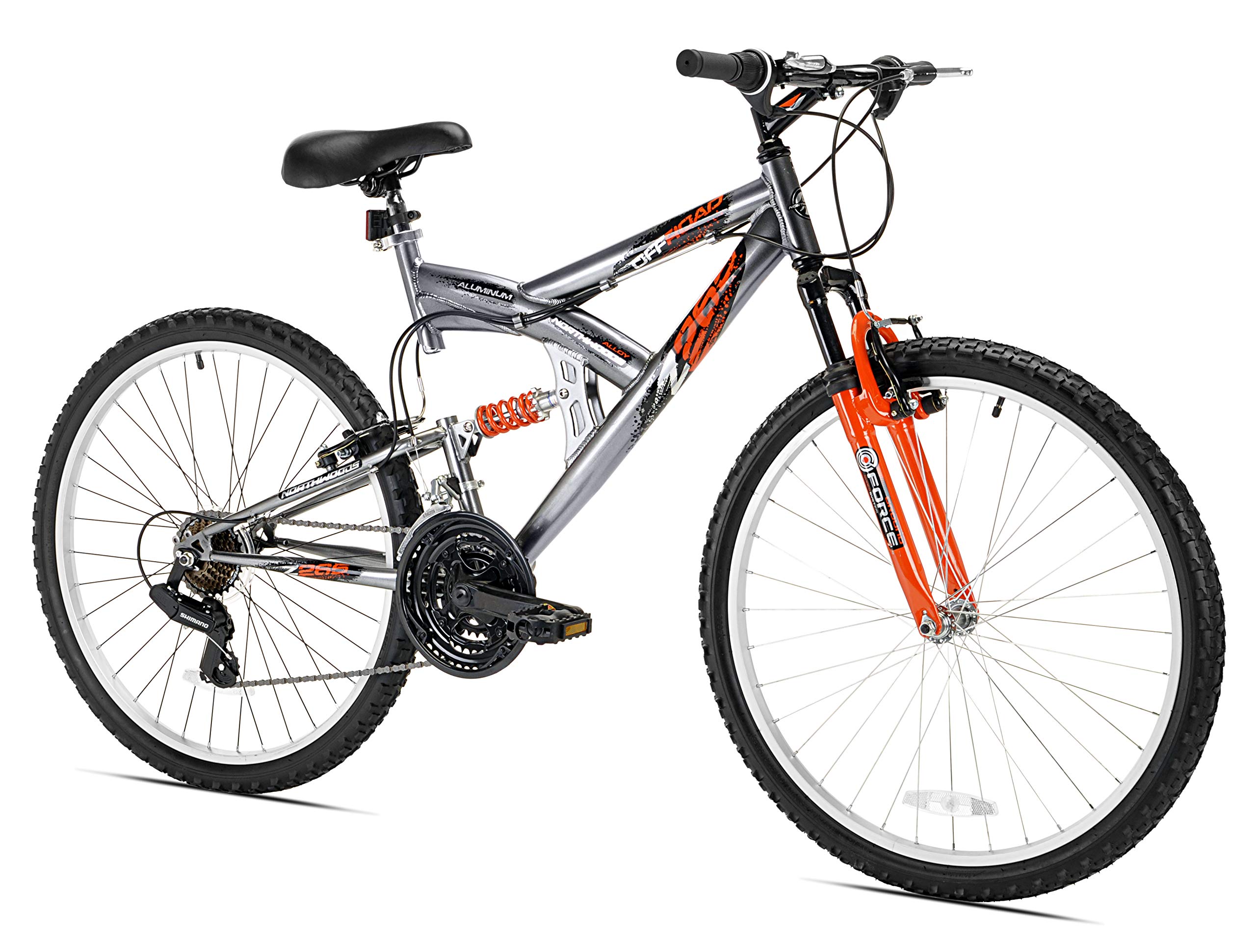 Northwoods Aluminum Full Suspension Mountain Bike, 26-Inch, Grey/Orange