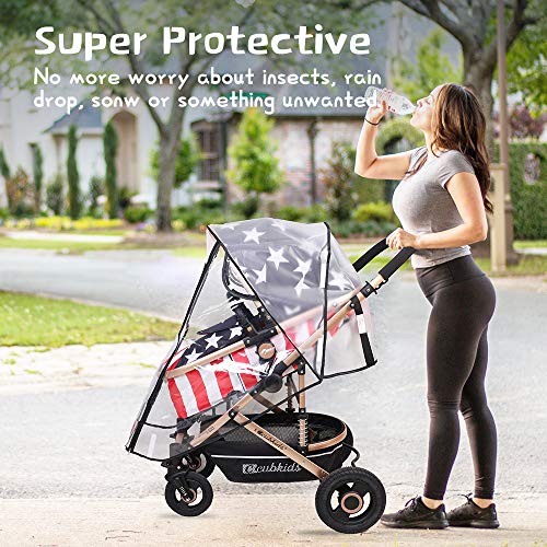 Stroller rain Cover and Mosquito Net, Siravic Clear EVA Stroller Weather Shields Universal Breathable stoller Cover and Bug Net for Outdoor Travel Protection from Mosquito, Snow, Wind, Dust and Sun