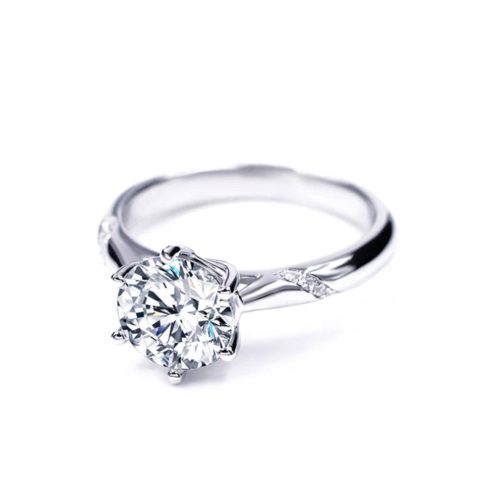 TIANYU GEMS 0.5 CT Round Moissanite Engagement Rings for Women 925 Silver Plated 18K White Gold Solitaire Band DEF Color VVS Clarity Moissanite Wedding band