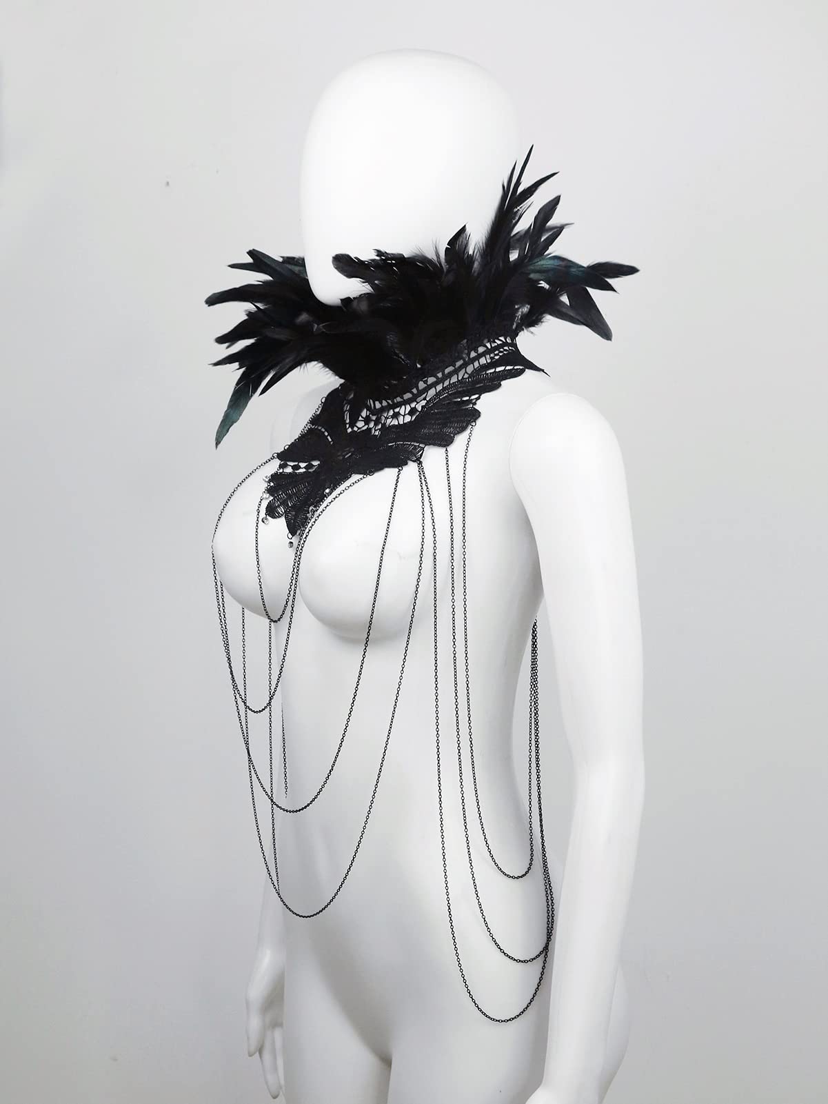 Women's Feather Necklace Flower Lace Bikini Body Chain Vintage Crystal Necklace