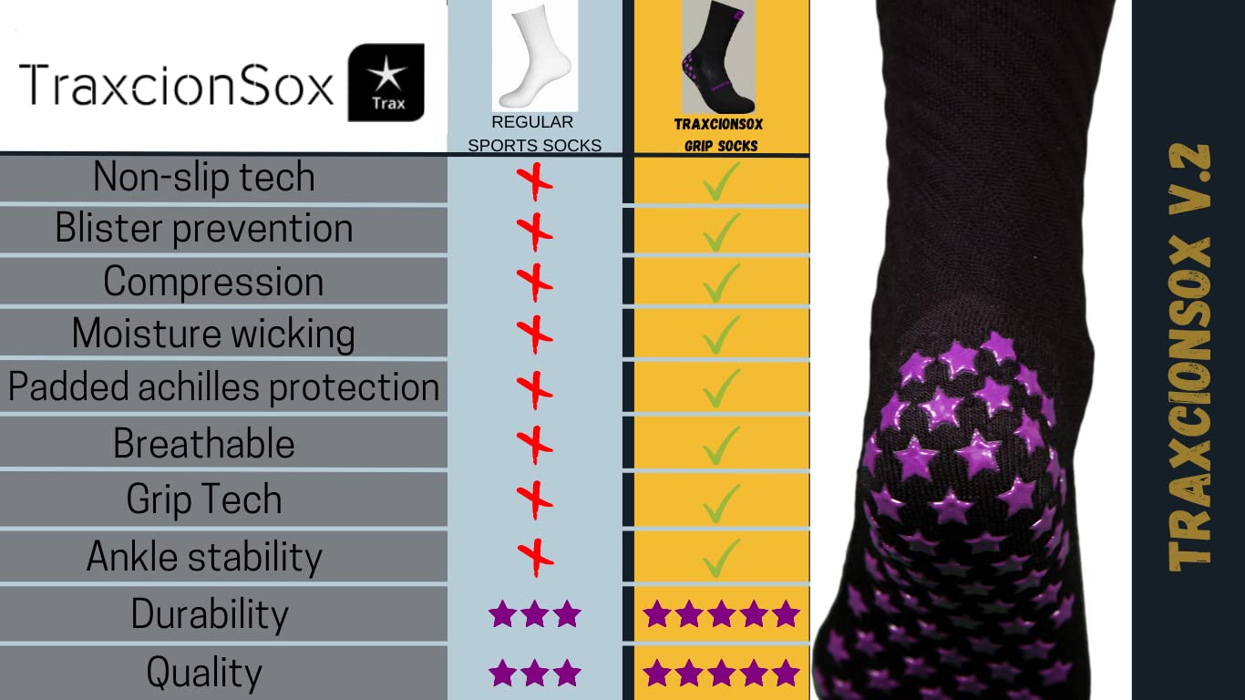 TraxcionSox Performance Grip Socks V.2 (Large (US 10-13.5), White)