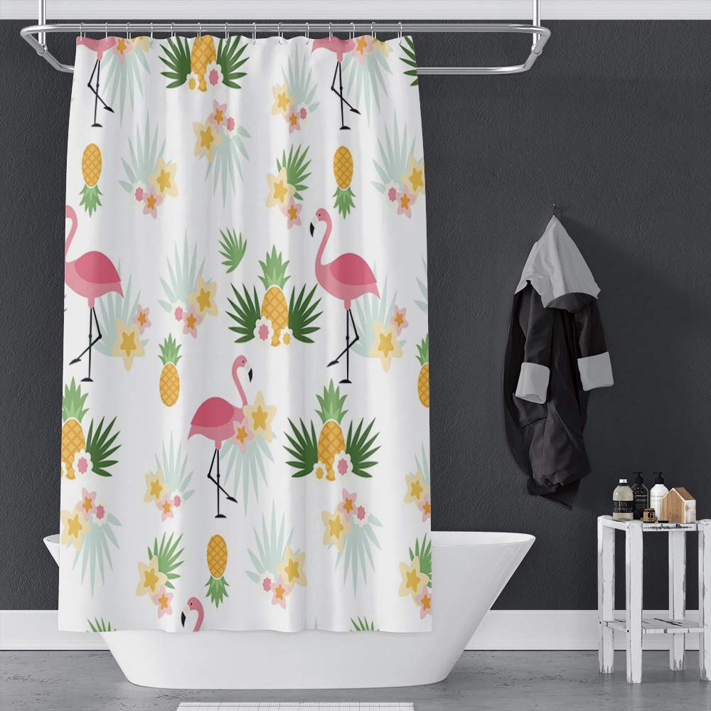 OERJU Flamingo Shower Curtain for Bathroom Flamingo Pineapple Floral Shower Curtains Waterproof Polyester Fabric Bathtub Bathroom Decor Set with Hooks Machine Washable 71x71inch