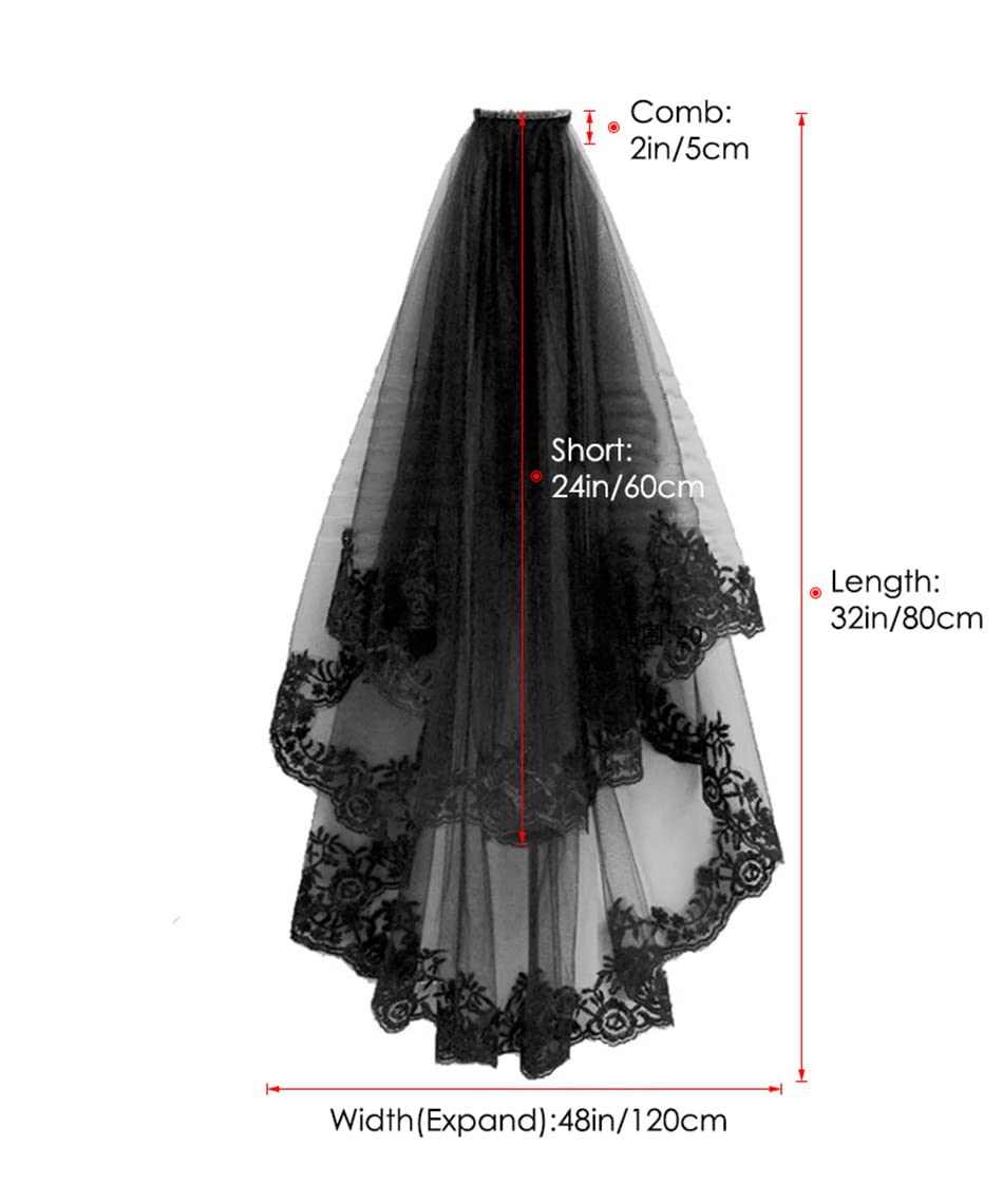 Patty Both Black Ribbon Edge Bridal Wedding Veils with Comb (black lace)
