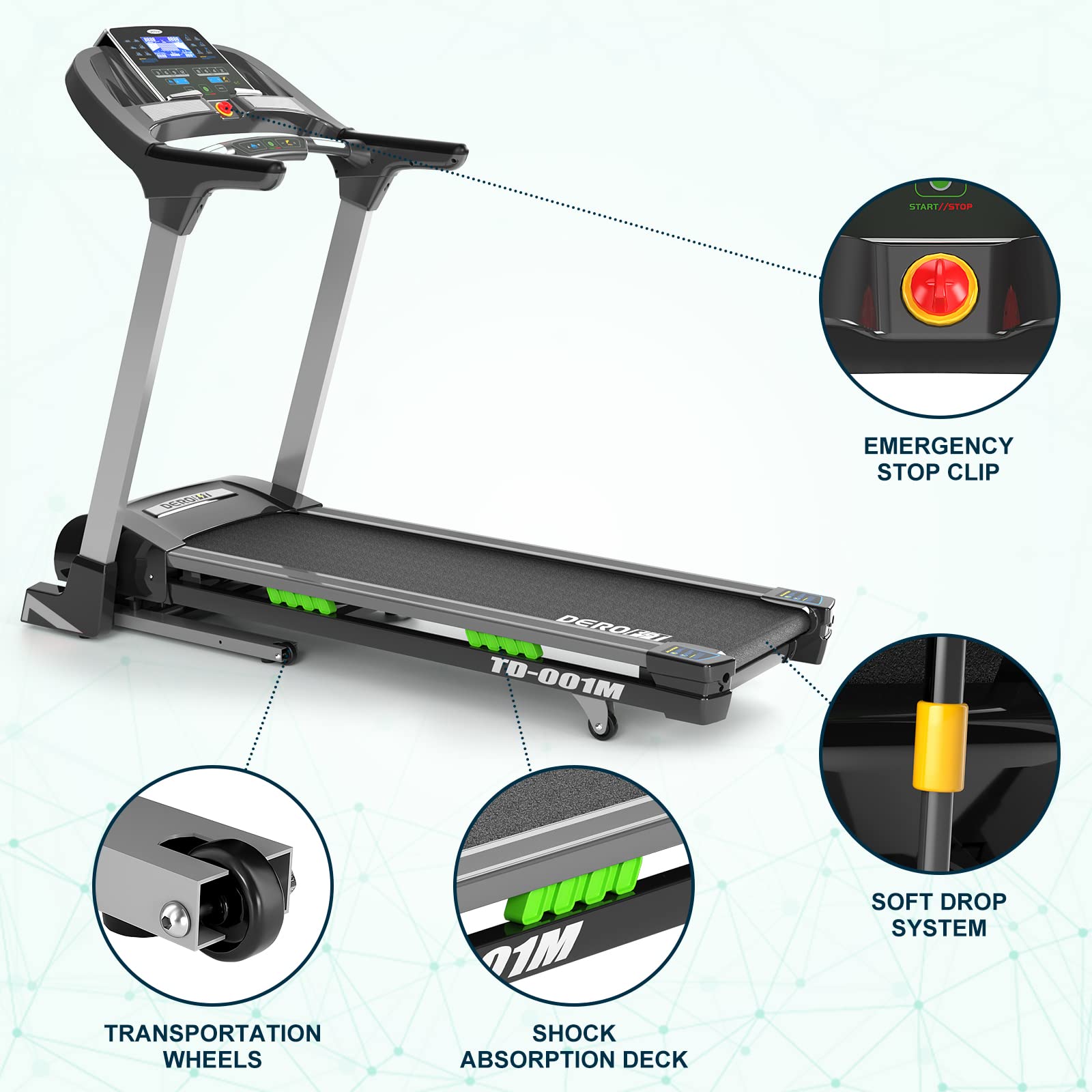 Treadmill with Auto Incline 300+ lb Capacity,DEROFIT Home Use Treadmill with Shock Absorbing Folding Running Machine for Home Gym,51βx17β Running Deck,12 Preset Programs,3.25 HP Electric Treadmill