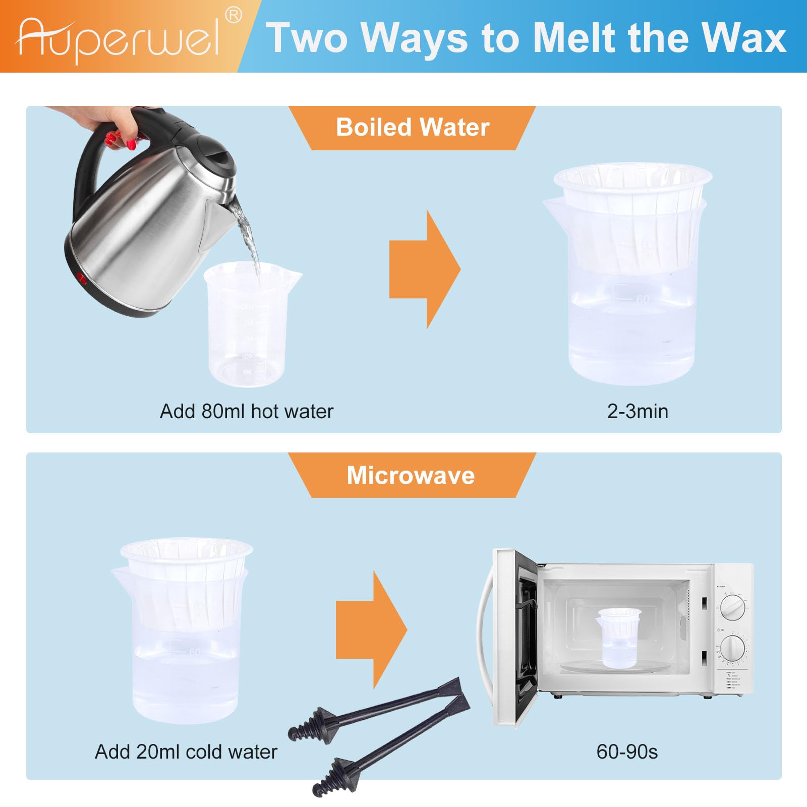 Nose Wax Kit, Auperwel Nose Ear Hair Instant Removal Kits 15-20 Times Usage, Nostril Waxing Kit for Men Women, Safe Easy Quick, 100g Wax, 20 Black Stcik Applicator, 15 Mustache Guards, 10pcs Paper Cup
