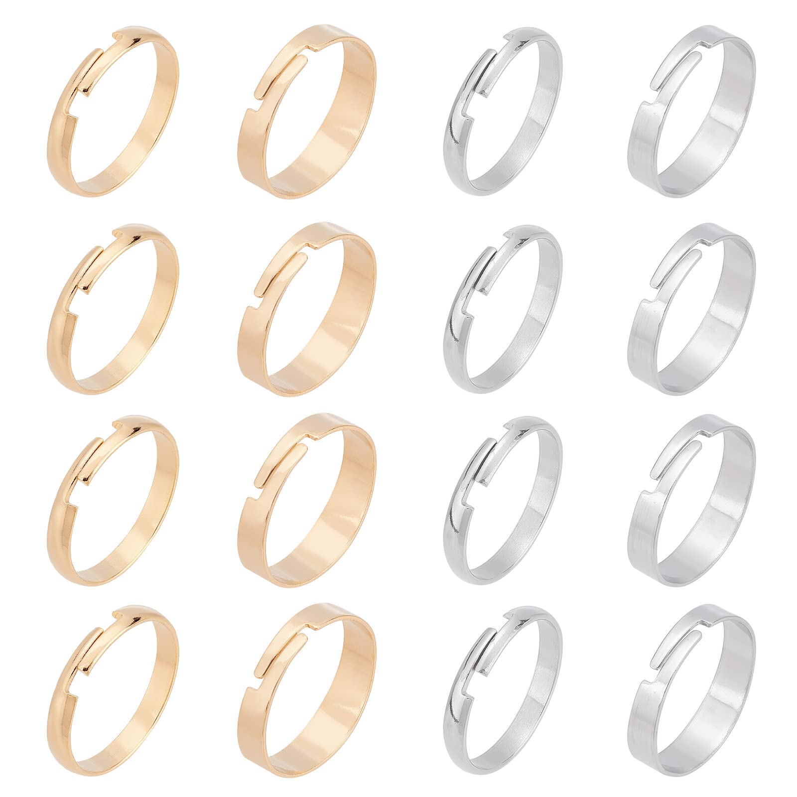 UNICRAFTALE 40pcs 2 Styles Adjustable Band Finger Ring Size7 Stainless Steel Plain Knuckle Rings 2 Colors Flat Metal Finger Ring Wedding Band for Women Men